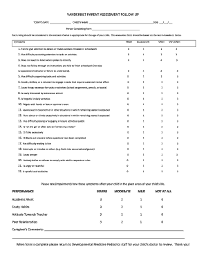Fillable Online driscollchildrens VANDERBILT PARENT ASSESSMENT FOLLOW ...