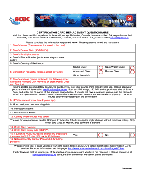 Fillable Online acuc BCERTIFICATIONb CARD REPLACEMENT bQUESTIONNAIREb ...
