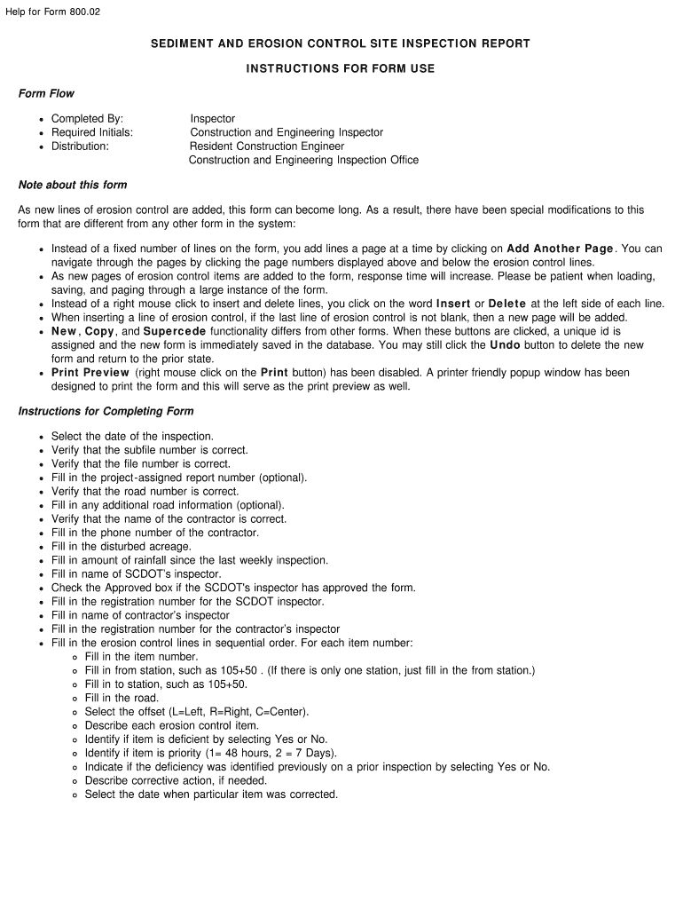 Fillable Online Form 80002 - WEEKLY SEDIMENT AND EROSION CONTROL SITE ...