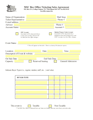 Fillable Online msc tamu MSC Box bOfficeb Ticketing Sales bAgreementb ...
