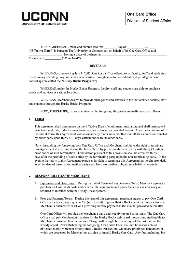 Fillable Online onecard uconn ONE YEAR bAGREEMENTb - One Card bOfficeb ...