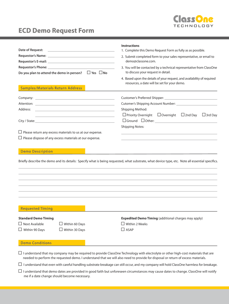 Fillable Online ECD Demo bRequest Formb - ClassOne Technology Fax Email ...