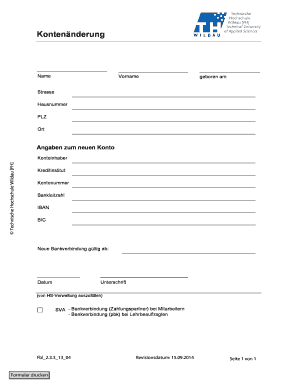 Ausfüllbar Online Neue Bankverbindung gltig ab Fax Email Drucken ...