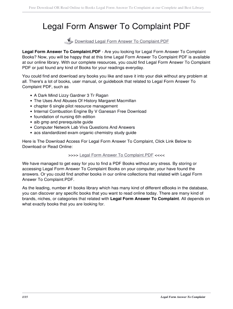 Fillable Online cgjlw Legal Form Answer To Complaint PDF - cgjlwnet Fax ...