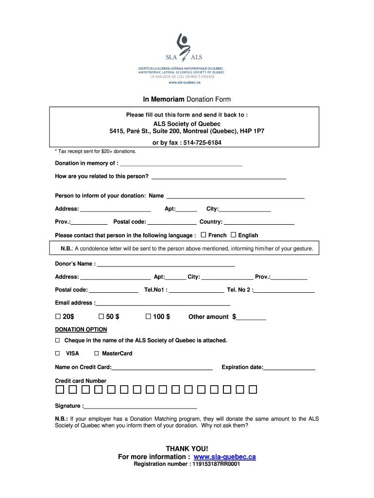 Fillable Online In Memoriam Donation Form - bsla-quebeccab Fax Email Print - pdfFiller