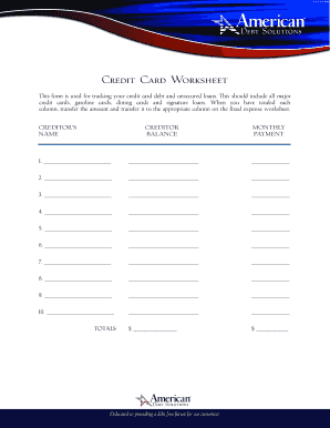 Fillable Online americandebtsolutions Credit Card Worksheet ...