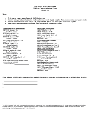 Fillable Online 201516 Course Selection Form Fax Email Print - pdfFiller