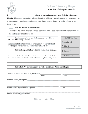 Fillable Online Hospice Election Form 01.14 Fax Email Print - pdfFiller