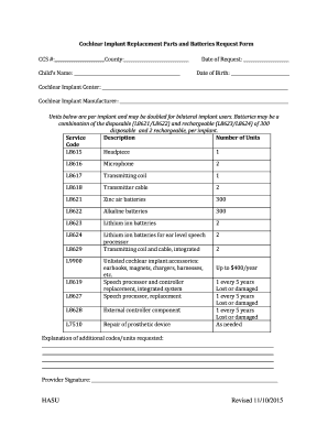 Fillable Online dhcs ca Cochlear Implant Replacement Parts and ...