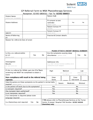 Fillable Online solent nhs GP Referral Form to MSK Physiotherapy ...