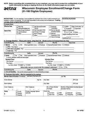 Fillable Online BWisconsin Employeeb EnrollmentChange Form - Aetna Fax ...