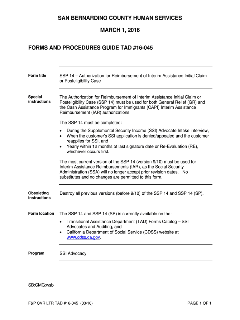 Fillable Online San bernardino county human services march 1 b2016b ...