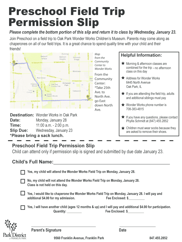Fillable Online fpparks Preschool Field Trip Permission Slip - Park ...