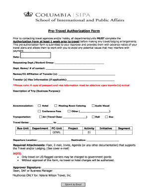 Fillable Online sipa columbia Pre-Travel Authorization Form ...
