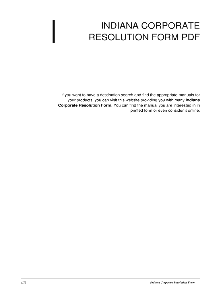 Fillable Online freevan Indiana Corporate Resolution Form - freevannet ...