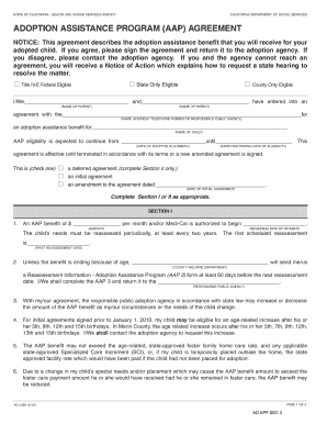 Fillable Online Adoption assistance program aap agreement - HS Fax ...