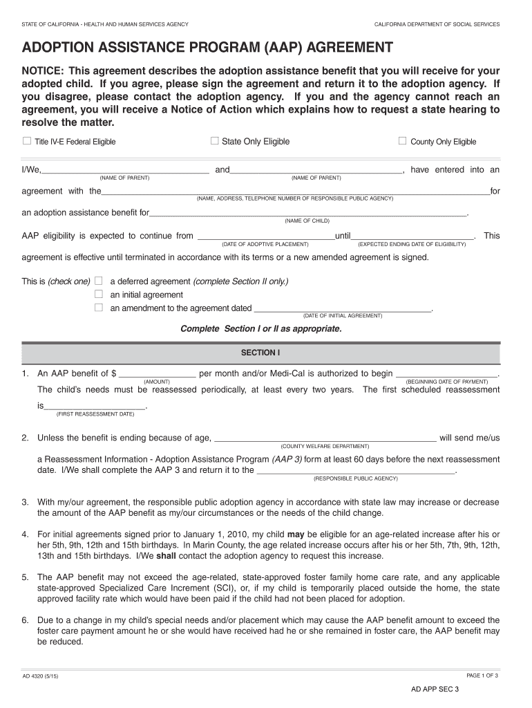 Fillable Online Adoption assistance program aap agreement - HS Fax ...