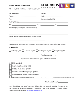 Fillable Online EXHIBITOR REGISTRATION FORM - kidsnowkygov Fax Email Print - pdfFiller
