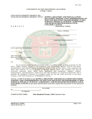 Fillable Online : UPLB DEVELOPMENT PROJECT TITLE : SUPPLY, DELIVERY AND ...