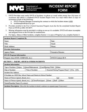 Fillable Online nyc BIncidentb Report bFormb - NYCgov Fax Email Print ...