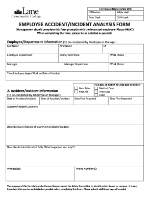 Fillable Online lanecc Employee bAccidentbbIncidentb Analysis bFormb - Lane Community College ...