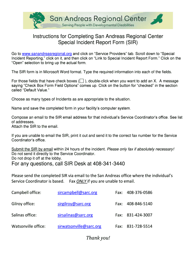 Fillable Online Instructions for Completing San Andreas Regional Center ...