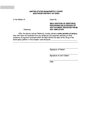 Fillable Online DECLARATION OF DEBTORS REGARDING NO EVIDENCE OF ANY Fax ...