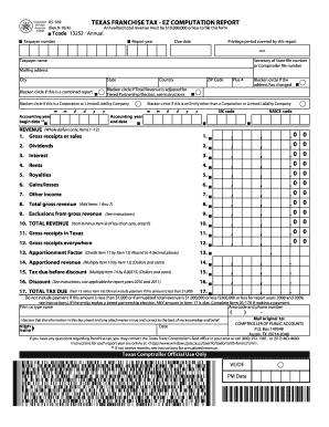 Fillable Online TEXAS bFRANCHISEb TAX - EZ COMPUTATION REPORT Fax Email ...
