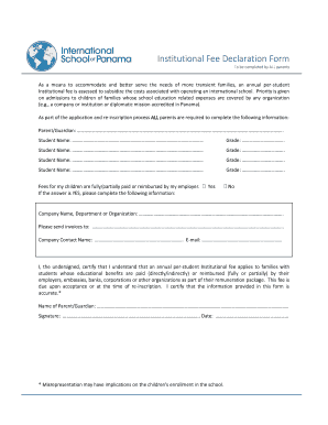 Fillable Online Institutional Fee Declaration Form Fax Email Print ...