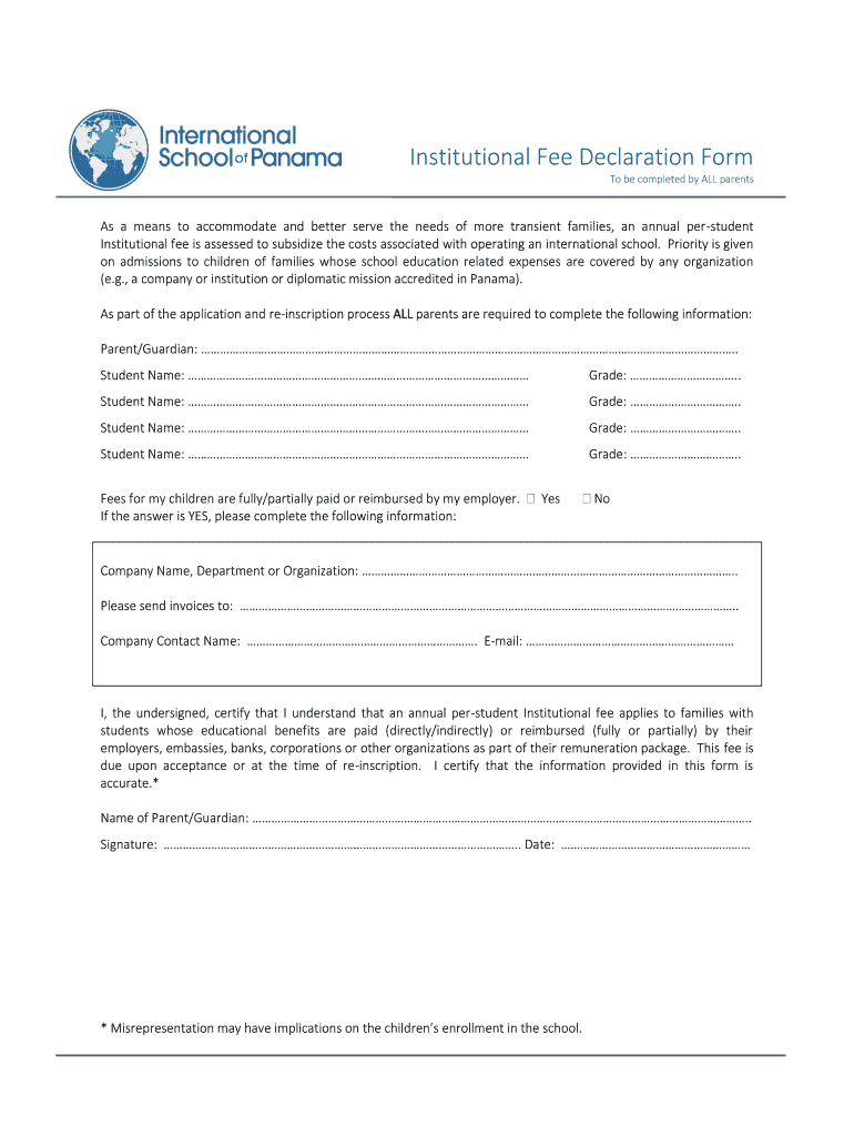 Fillable Online Institutional Fee Declaration Form Fax Email Print ...