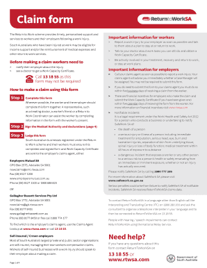 Fillable Online Work injury claim form - ReturnToWorkSA claim form Fax ...
