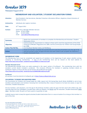 Fillable Online MEMBERSHIP AND VOLUNTEER STUDENT DECLARATION FORMS Fax ...