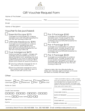 Fillable Online Gift Voucher Request Form - Joondalup Resort Fax Email Print - pdfFiller