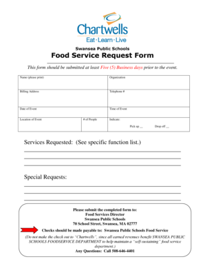 Fillable Online Swansea Public Schools Food Service Request Form Fax ...
