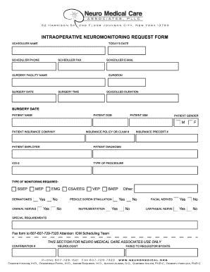 Fillable Online neuromedical BINTRAOPERATIVEb NEUROMONITORING REQUEST ...