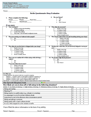 Fillable Online Berlin Questionnaire Sleep Evaluation Fax Email Print ...