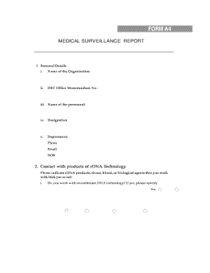 Fillable Online MEDICAL SURVEILLANCE REPORT - dbtbiosafetynicin Fax ...