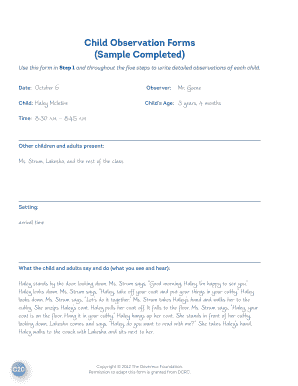Fillable Online Child Observation Forms Sample Completed - Devereux Fax ...