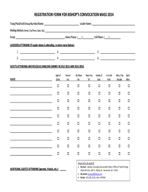 Fillable Online REGISTRATION FORM FOR BISHOPS CONVOCATION MASS 2014 Fax ...