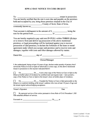 Fillable Online NOTICE TO CURE OR QUIT - Free - Legal Forms Fax Email ...