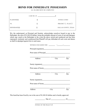 Fillable Online dallascounty BOND FOR IMMEDIATE POSSESSION ...