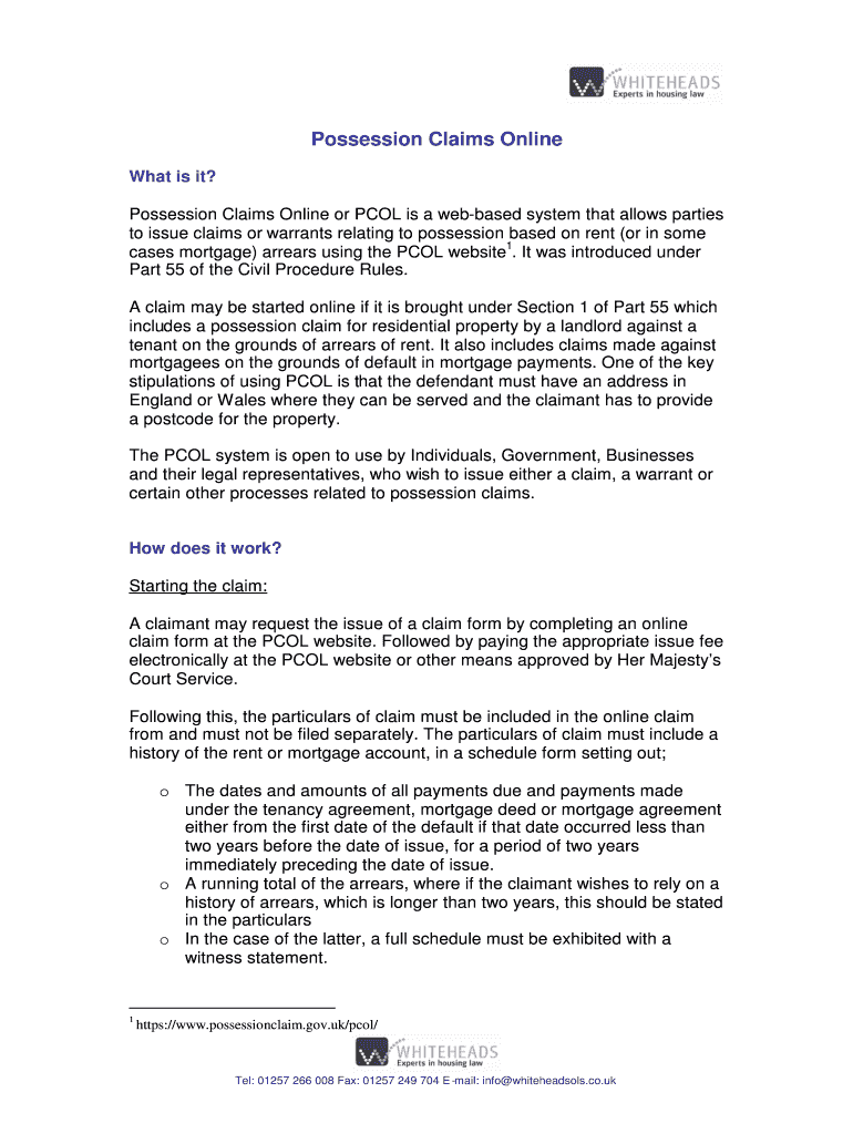 Fillable Online whiteheadsadmin co Possession Claims Online ...