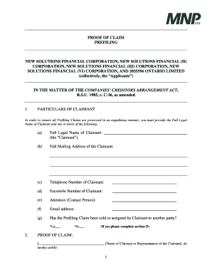 Fillable Online Proof of Claim - PreFilingdocx Fax Email Print - pdfFiller