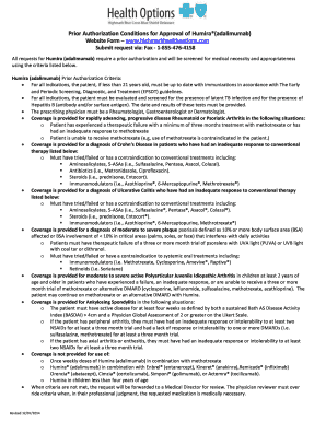 Fillable Online Prior Authorization Conditions for Approval of Humira ...