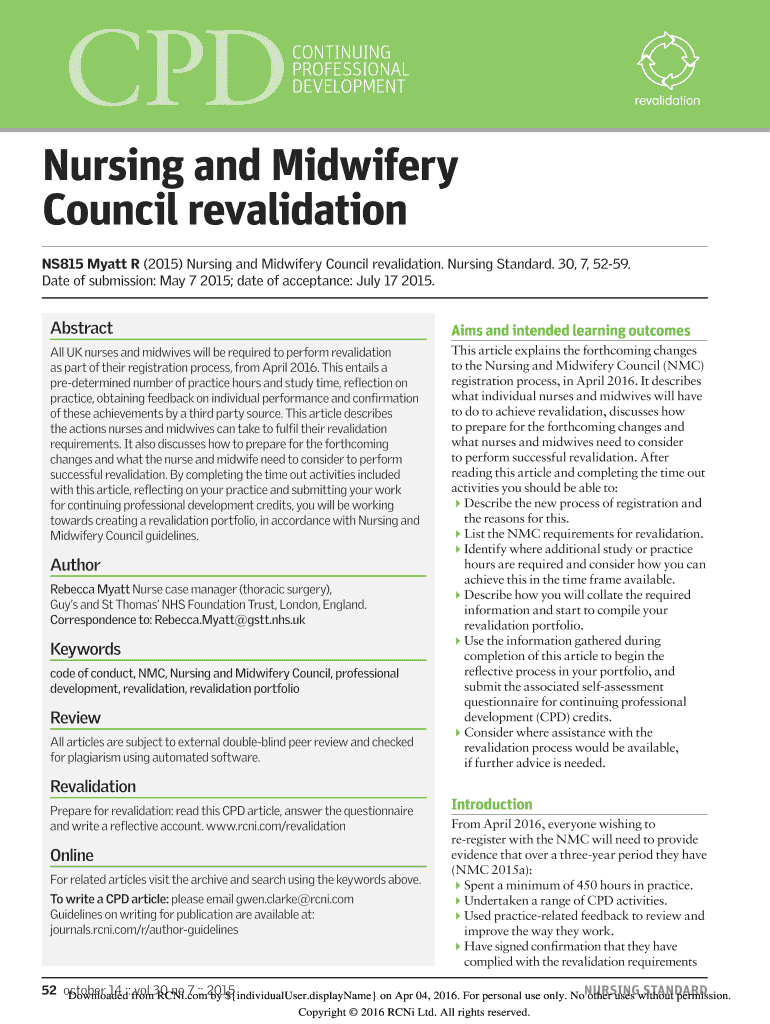Fillable Online Nursing and Midwifery Council revalidation Nursing ...