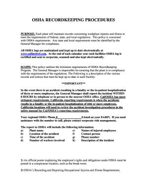 Fillable Online OSHA RECORDKEEPING PROCEDURES Fax Email Print - pdfFiller