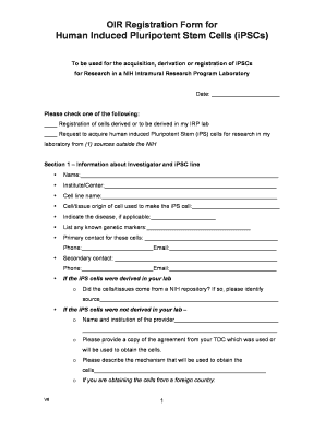 Fillable Online OIR Registration Form for Human Induced Pluripotent ...
