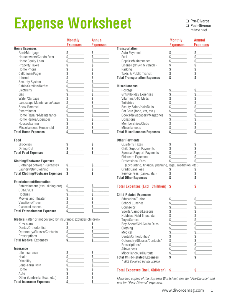 Fillable Online Home Expenses Fax Email Print - pdfFiller