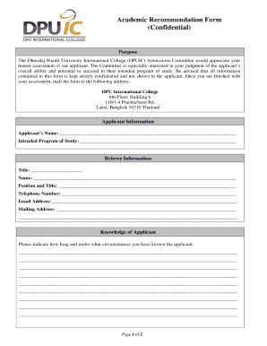 Fillable Online Academic Recommendation Form Confidential - DPU Fax Email Print - pdfFiller