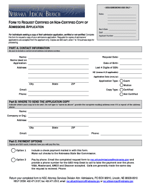 Fillable Online Admission Application Copy Request - Nebraska Supreme ...